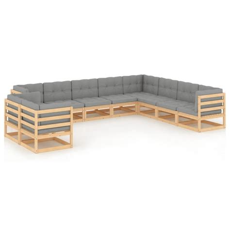 Vidaxl Garden Lounge Set Natural Wood Solid Pinewood Polyester Large