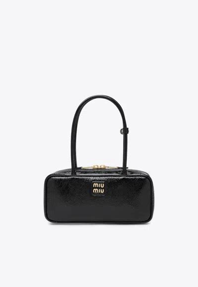 Miu Miu Beau Naplak Patent Leather Shoulder Bag In Black Modesens