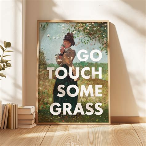 Go Touch Some Grass Typography Art Print Featuring The Yellow Jacket
