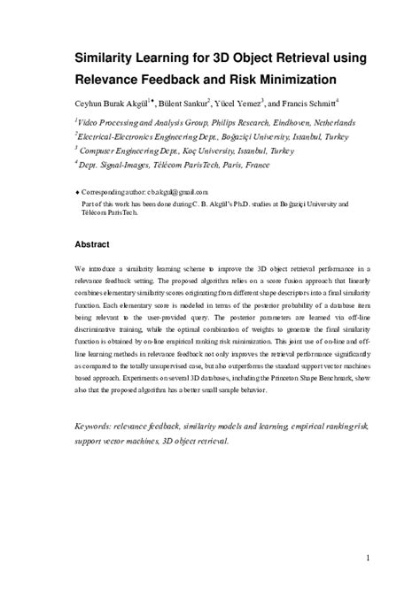 Pdf Similarity Learning For 3d Object Retrieval Using Relevance Feedback And Risk Minimization