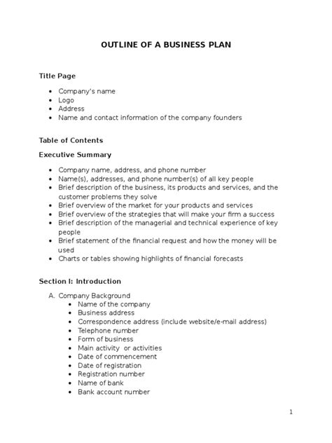 Business Plan Outline Template Pdf Marketing Leadership