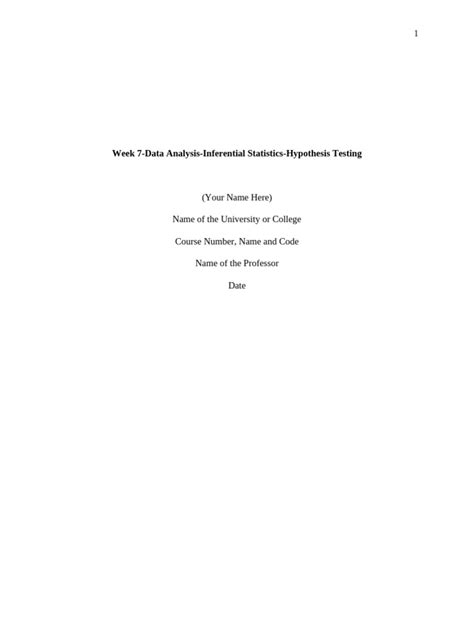 Week 7 Data Analysis Inferential Statistics Hypothesis Testing Pdf Statistical Significance