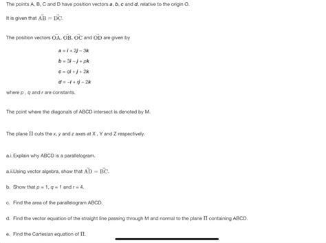 Solved The Points A B C And D Have Position Vectors A B Chegg