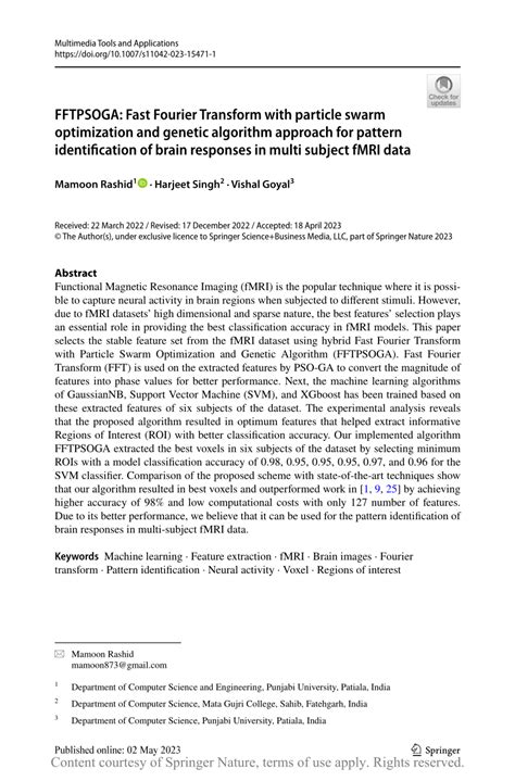 fftpsoga fast fourier transform with particle swarm optimization and