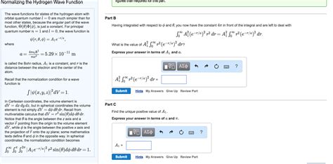 Solved Normalizing The Hydrogen Wave Function The Wave