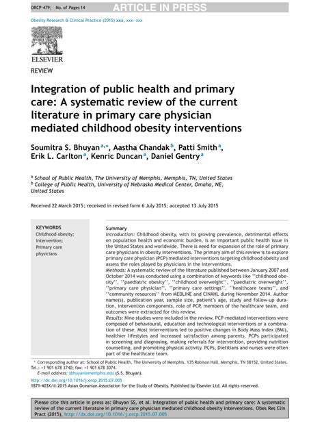 Pdf Integration Of Public Health And Primary Care A Systematic