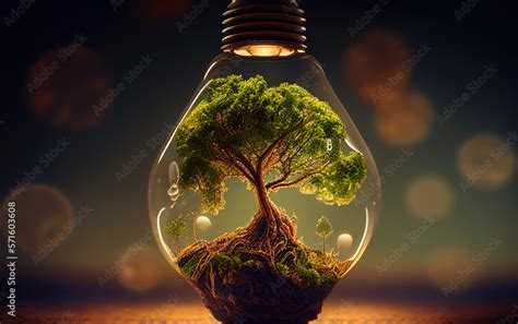Lamp With Tree For Saving Environment Green Saving Energy Tree Growing Lightbulb With Tree And