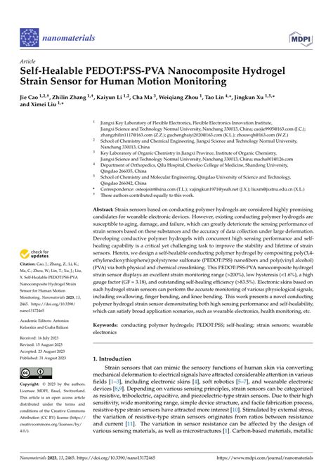 Pdf Self Healable Pedotpss Pva Nanocomposite Hydrogel Strain Sensor