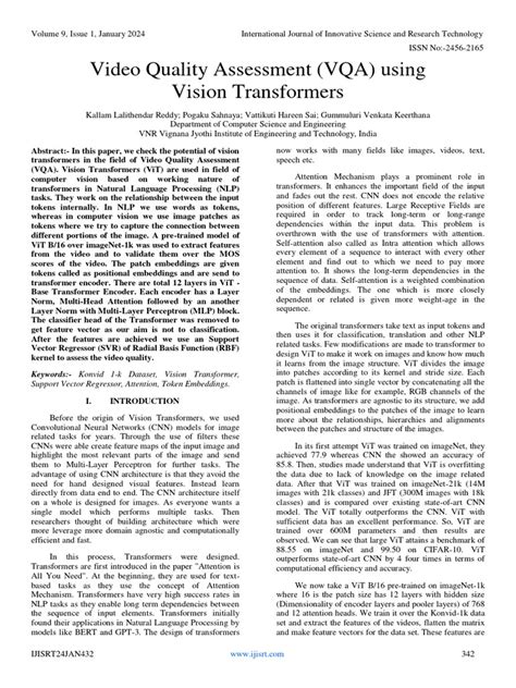 video quality assessment vqa using vision transformers pdf