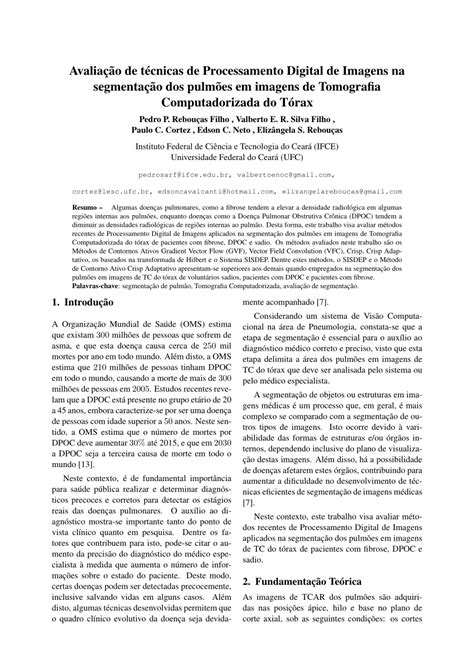 Pdf Avaliação De Técnicas De Processamento Digital De Imagens Na Segmentação Dos Pulmões Em