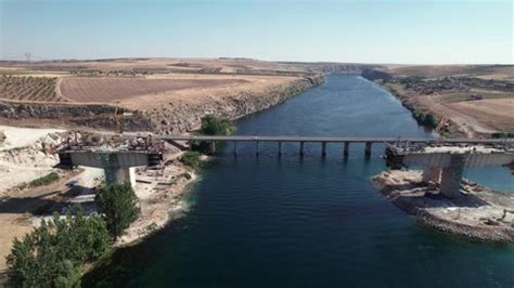 Aerial View Bridge Over Euphrates River Stock Footage Video 100