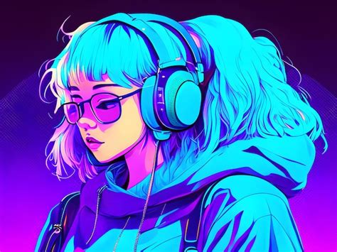 Premium Ai Image Anime Girl Synthwave Illustration