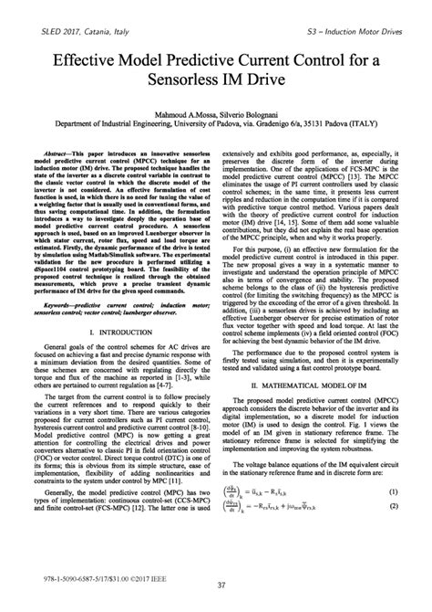 PDF Effective Model Predictive Current Control For A Sensorless Induction Motor Drive