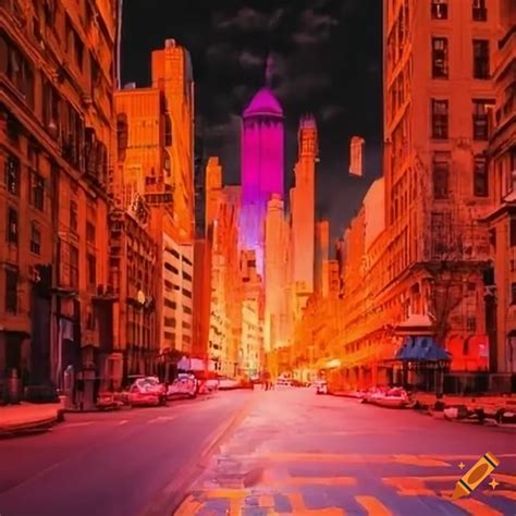 Pastel Watercolor Depiction Of New York City With Orange And Pink Hues