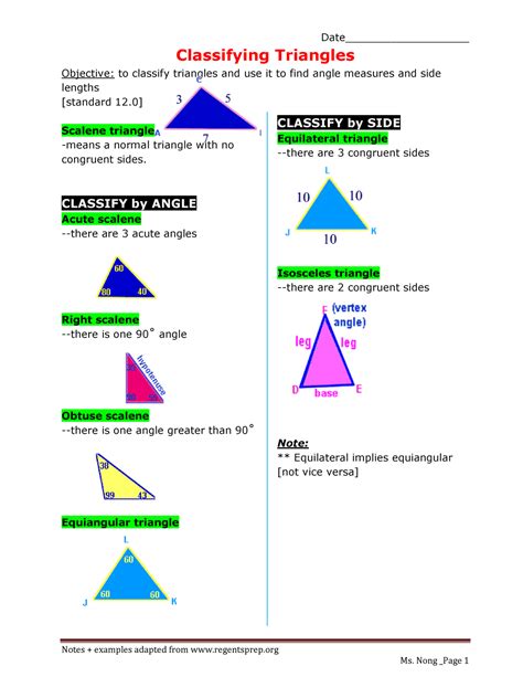 Geometry Notes Classifying Triangles Notes Examples Adapted From