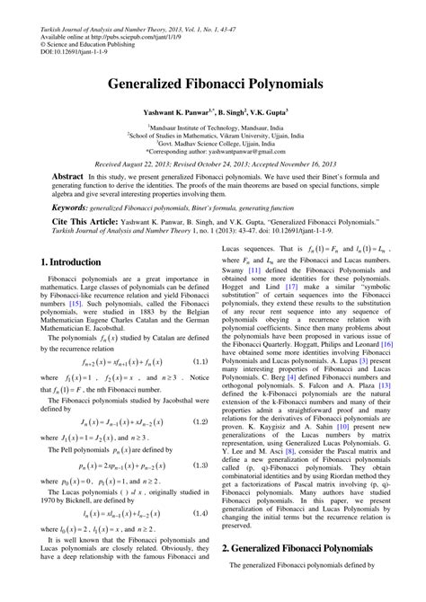 PDF Generalized Fibonacci Polynomials