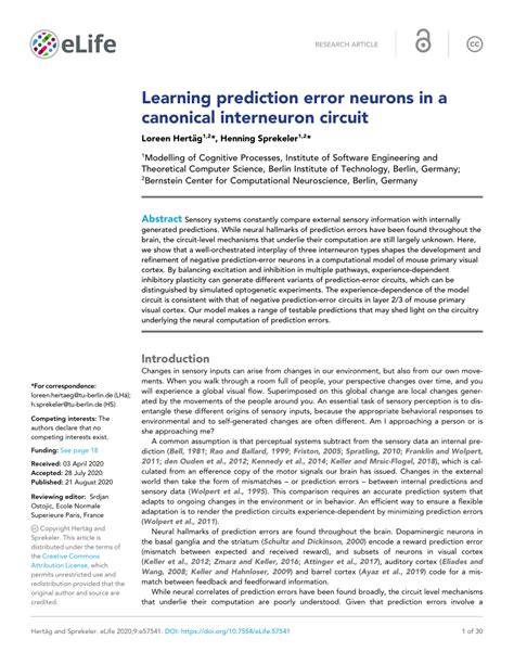 pdf learning prediction error neurons in a canonical interneuron circuit