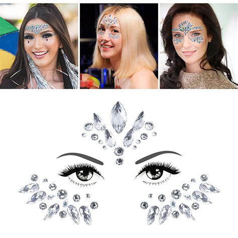 6 Sets Mermaid Festival Face Jewels Stickers Rhinestone Rave Eyes