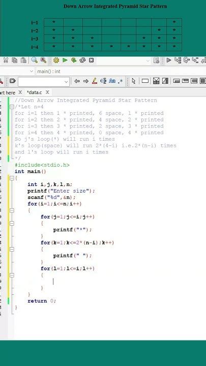 61 Down Arrow Integrated Pyramid Star Pattern C Program Shorts