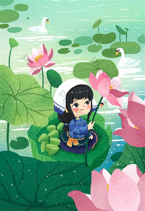 采莲卡通儿童采莲图片儿童采莲大山谷图库