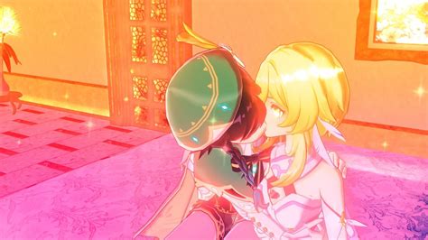 Mmd Genshin Impact Kissing On The Bed Venti X Lumine Youtube