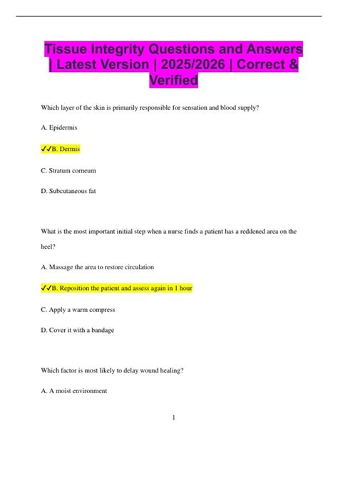 Tissue Integrity Questions And Answers Latest Version 2025 2026 Correct And Verified