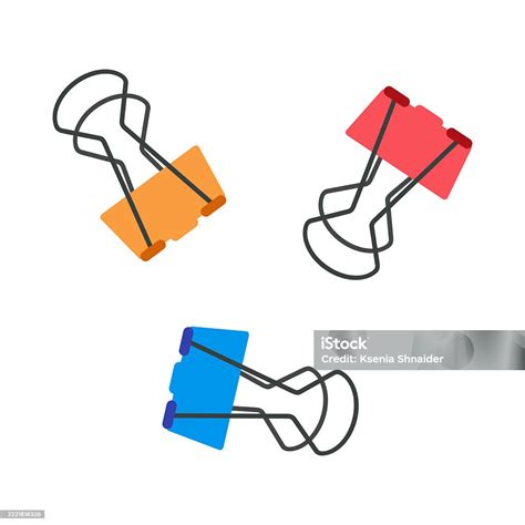 바인더 클립 벡터 아이콘입니다 서류를 고정하고 문서를 보관하고 사진을 저장하기 위한 여러 가지 색상의 클립 학교 및 사무실