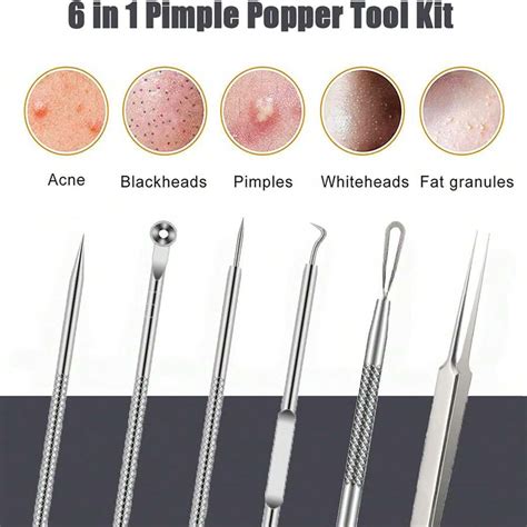 Pimple Popper Tool Kit 6 Pcs Blackhead Remover Acne Needle Tools Set