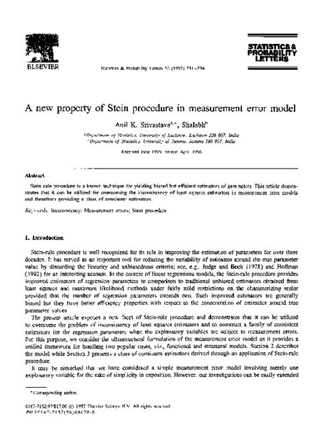 Pdf A New Property Of Stein Procedure In Measurement Error Model