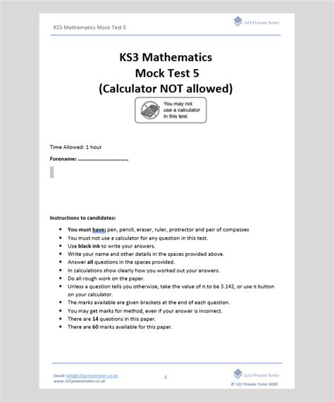 Ks3 Mathematics Mock Test 5 121 Private Tutor