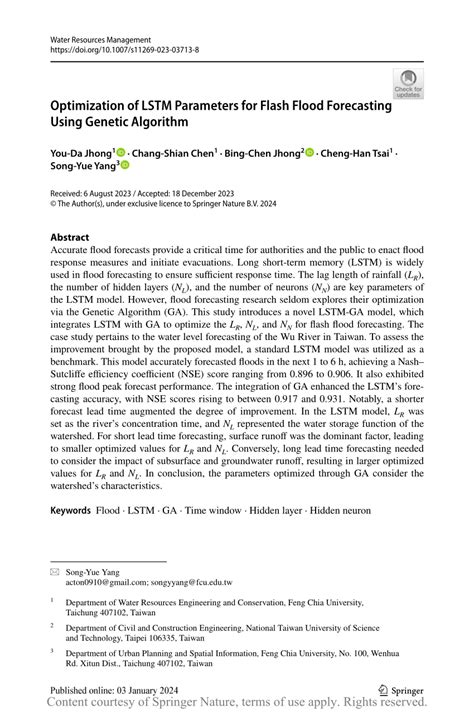 optimization of lstm parameters for flash flood forecasting using