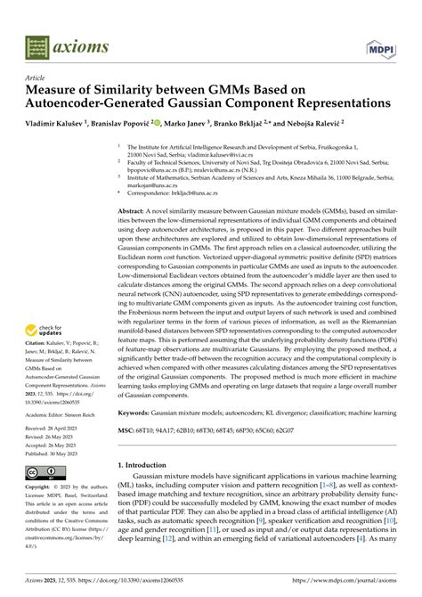 PDF Measure Of Similarity Between GMMs Based On Autoencoder Generated Gaussian Component