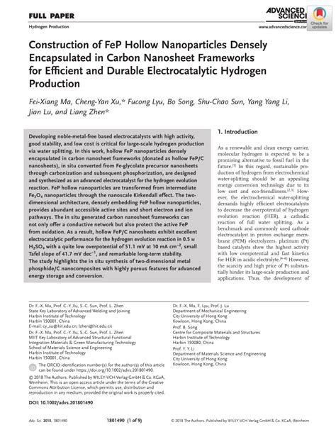 Pdf Construction Of Fep Hollow Nanoparticles Densely Encapsulated In Carbon Nanosheet