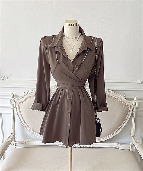 우아르 클로에 셔츠 미니원피스 결혼식 하객룩 데이트룩 파티룩 오피스룩 브라이덜샤워 셀프웨딩 웨딩촬영 돌잔치 파티원피스 카라원피스 셔츠원피스 플레어원피스 뷔스티에원피스