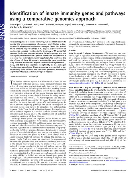 Pdf Identification Of Innate Immunity Genes And Pathways Using A Comparative Genomics Approach