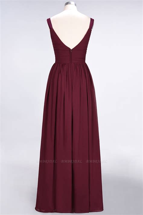 Bmbridal Chic V Neck Straps Ruffle Burgundy Bridesmaid Dresses With Bow Sash Bmbridal