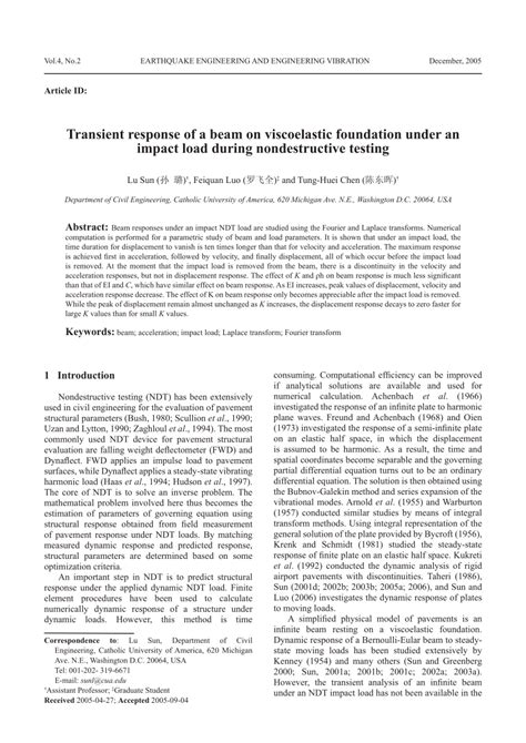 Pdf Transient Response Of A Beam On Viscoelastic Foundation Under Impact Loads During