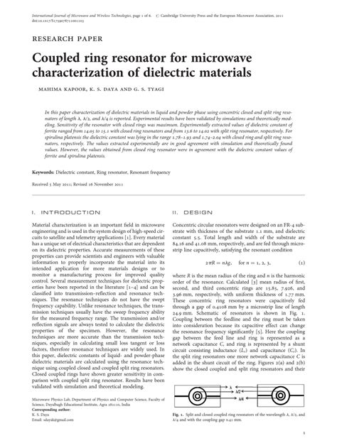 Pdf Coupled Ring Resonator For Microwave Characterization Of