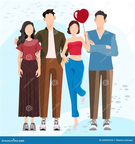 Mejores Amigos Dos Chicas Y Dos Chicos Ilustración Del Vector