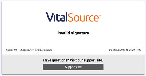 401 Error Invalid Signature Vitalsource Support