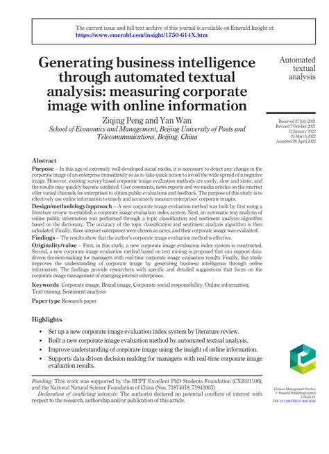 Pdf Generating Business Intelligence Through Automated Textual Analysis Measuring Corporate