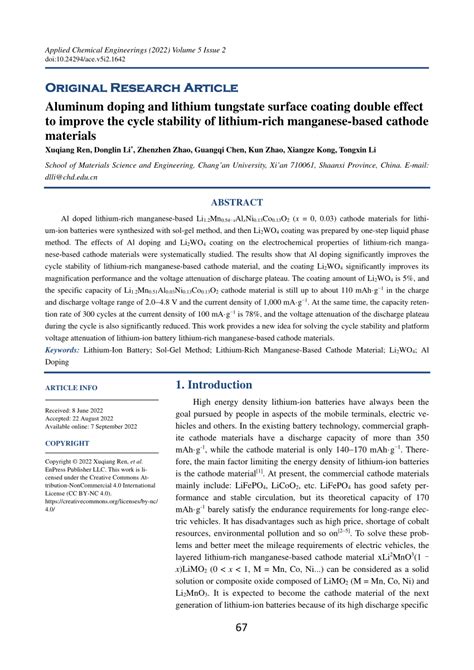 Pdf Aluminum Doping And Lithium Tungstate Surface Coating Double Effect To Improve The Cycle