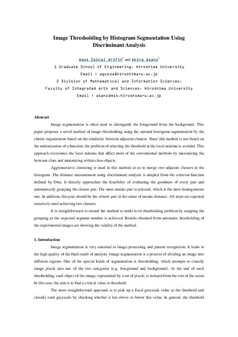 Pdf Image Thresholding By Histogram Segmentation Using Discriminant Analysis