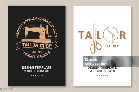 재단사 상점 표지 초대장 포스터 배너 전단지 플래카드 세트 브랜딩 바느질 가게 비즈니스를 위한 광고용 벡터 일러스트 템플릿 디자인 가리기에 대한 스톡 벡터 아트 및 기타