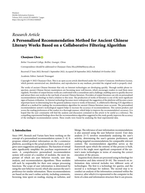 Pdf A Personalized Recommendation Method For Ancient Chinese Literary