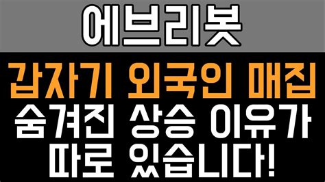 에브리봇 주가전망 갑자기 외국인 매집 숨겨진 상승 이유가 있습니다 Youtube