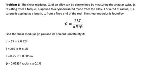 Solved The Shear Modulus G Of An Alloy Can Be Determined