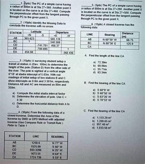 Ptsthe Pc Of A Simple Curve Having A Radius Of M Is At Sta Another Point X Is Located