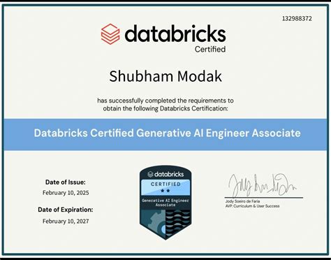 Databricks Generativeai Ai Machinelearning Certification Llms Shubham Modak