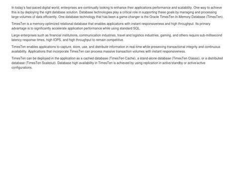 Introduction Oracle Timesten In Memory Database On Dell S5000 Series